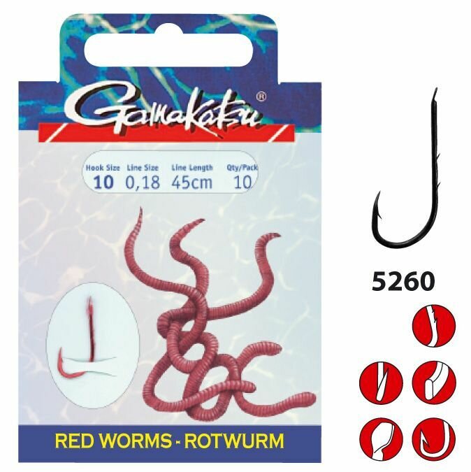 Крючок Gamakatsu Hook BKS-5260R Red Worm 45 см №08 d0.20