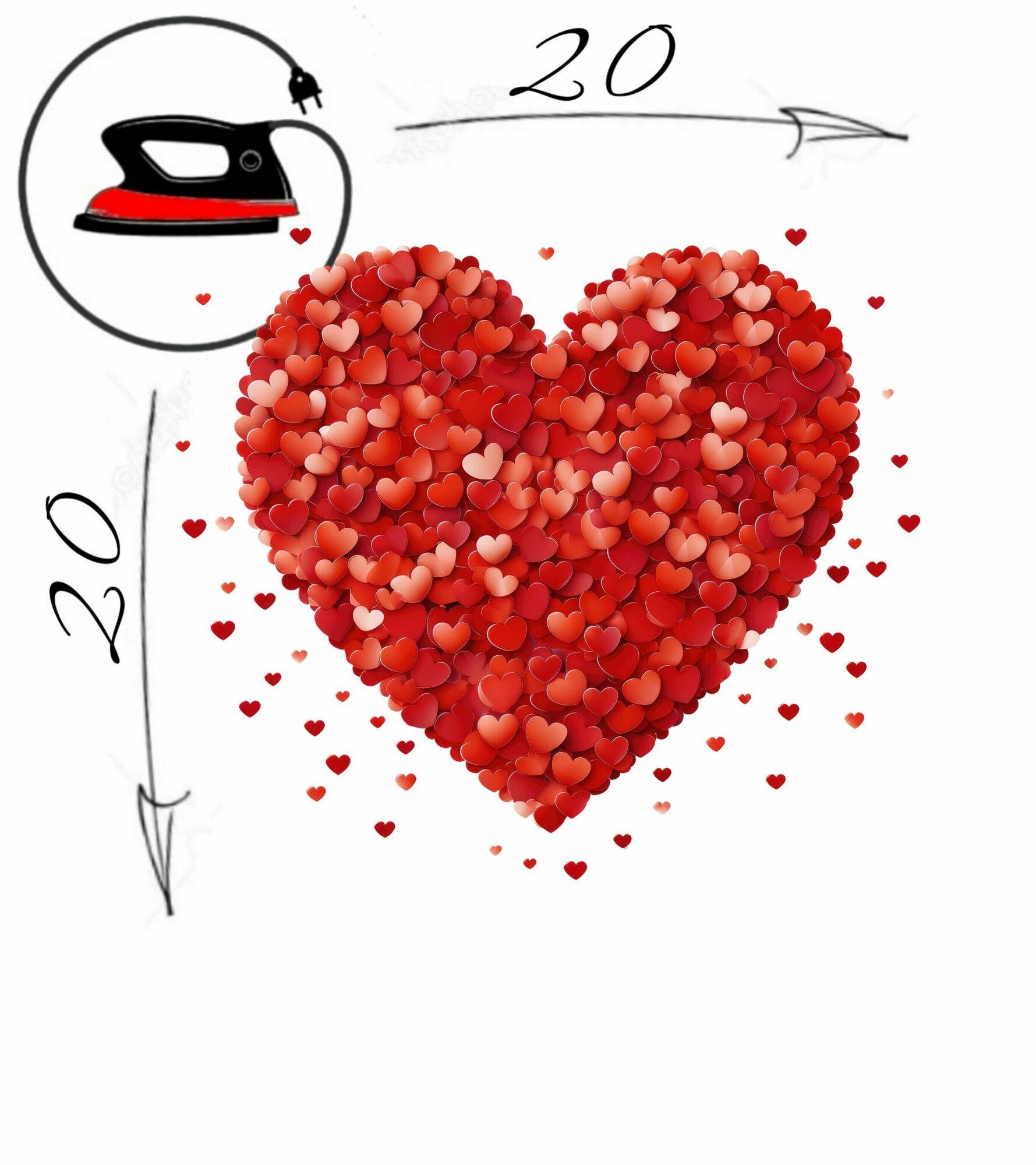 Термотрансфер "Сердце ", наклейка на одежду, 20х20