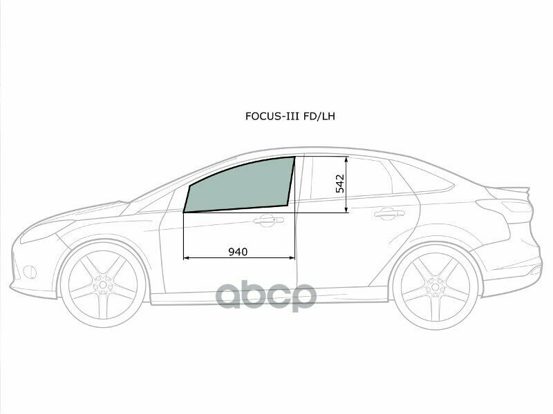 Стекло боковое опускное (Спереди/ Слева/ Цвет зеленый) Ford Focus 10-19 XYG арт. FOCUS-III FD/LH
