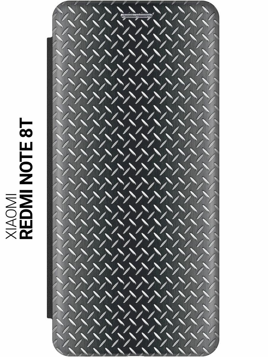 Чехол-книжка на Xiaomi Redmi Note 8T, Сяоми Редми Ноут 8Т c принтом "Металлическая пластина" черный