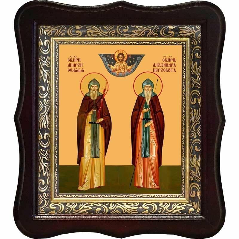 Александр Пересвет и Андрей Ослябя, преподобные схимонахи. Икона на холсте.