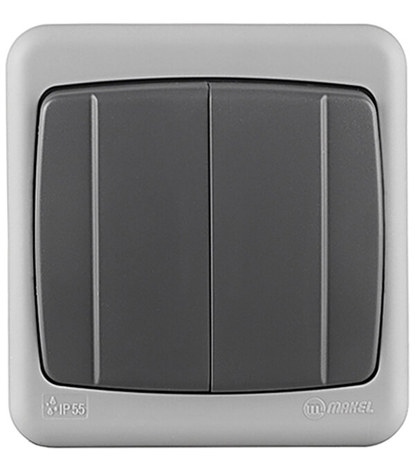 Выключатель Makel двухклавишный накладной серый (36064003)
