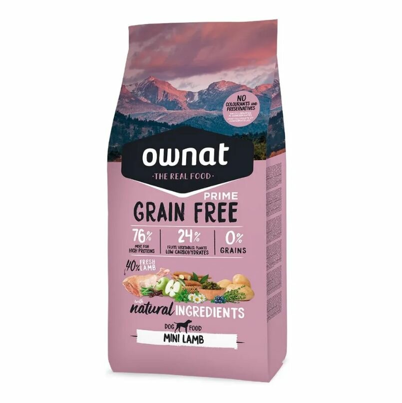Ownat Mini Grain Free Сухой корм беззерновой для собак мелких пород, с ягненком, 3 кг