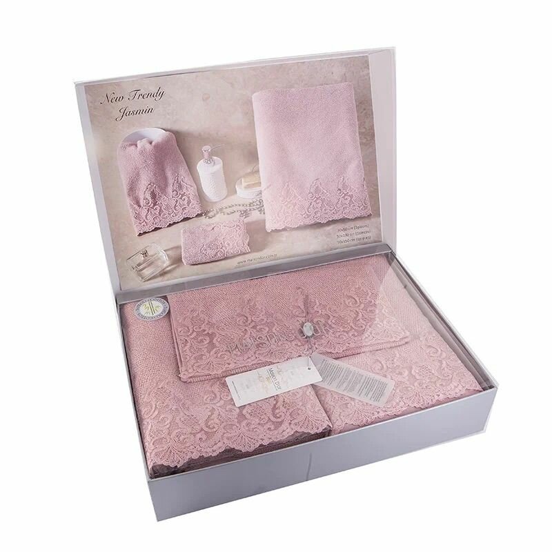 Набор махровых полотенец с кружевом "New Trendy" от Maison dor, для ванной , банное, лицевое, для рук (Розовый)