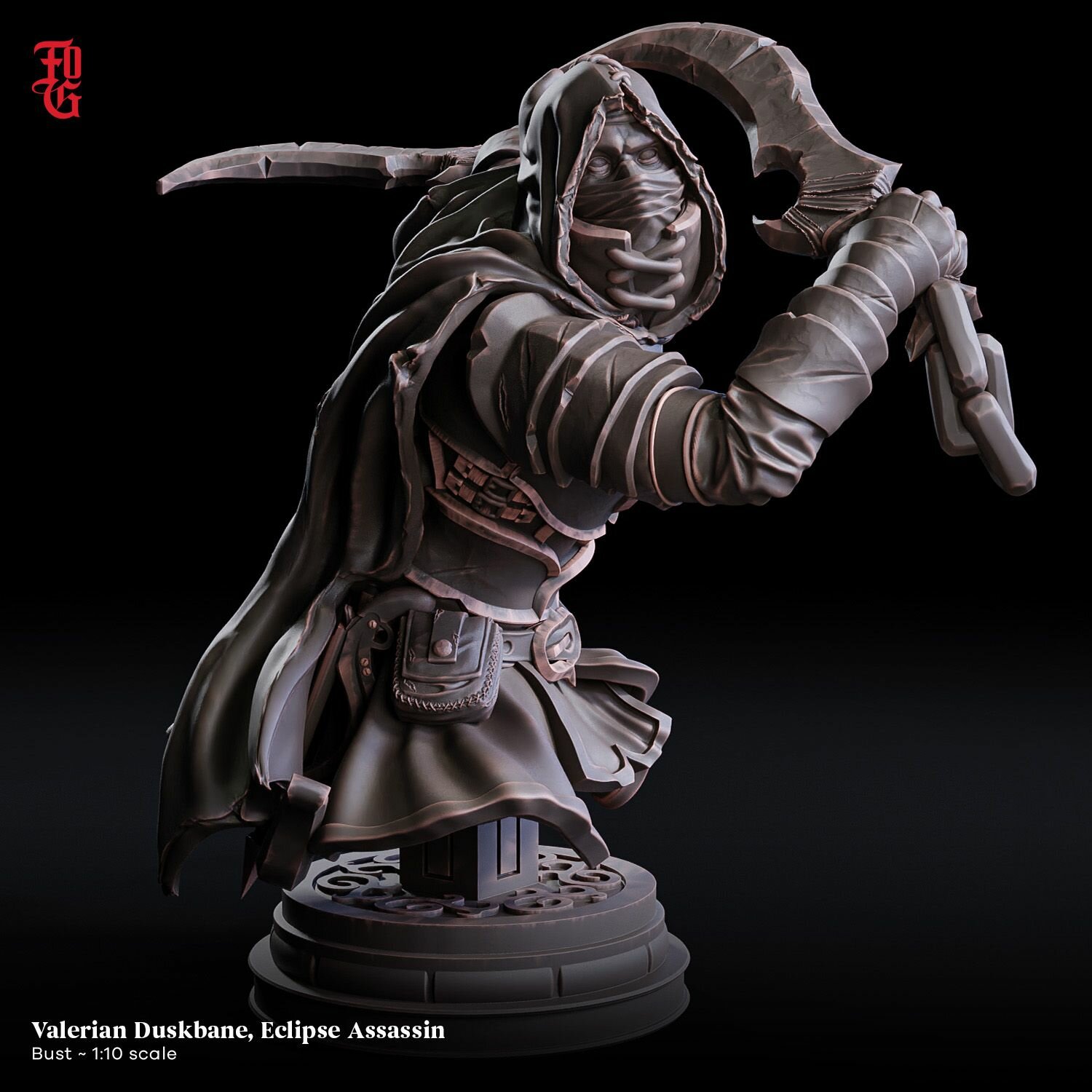 Миниатюра D&D "Бюст - Валериан Даскбейн, Убийца Затмения" масштаб 32 мм (DnD, Dungeons & Dragons, ДнД, Подземелья и Драконы, Pathfinder)