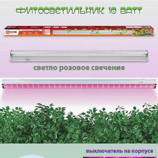 Фитосветильник для растений, LED, 60 см, 10 ВТ/фитолампа