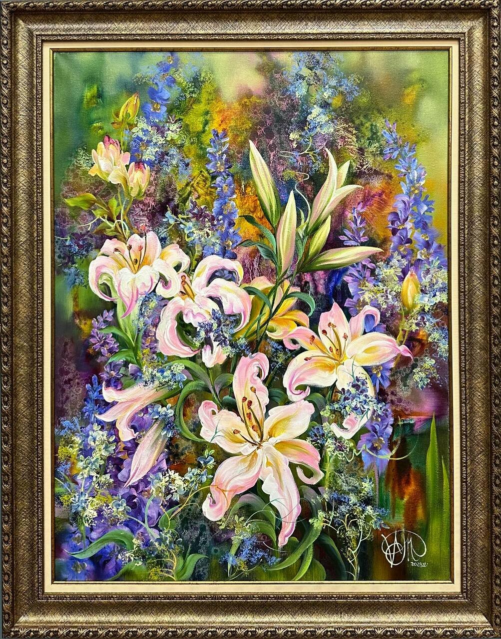 Картина маслом, цветы "Лилии" 2