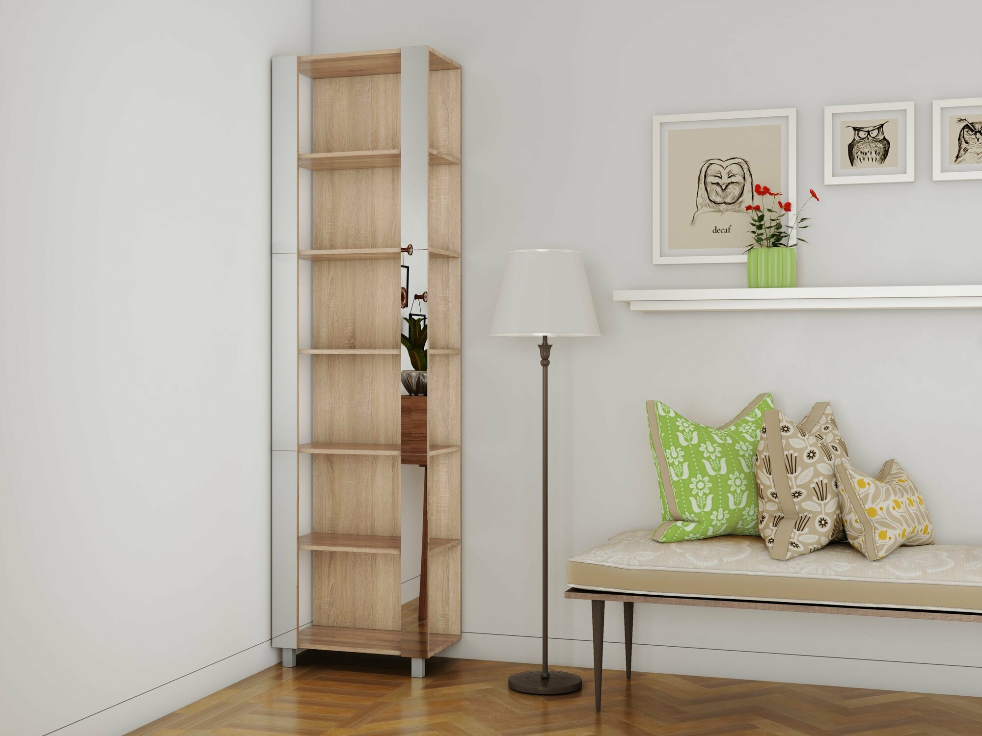 Стеллаж модульный Универсальный Зеркало 35х51х230, Мебельная компания Е1, Сонома