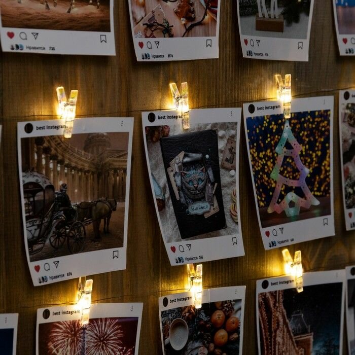 Гирлянда Нить 2 м роса с насадками Прищепки , IP20, серебристая нить, 20 LED, свечение тёплое белое, ААх2