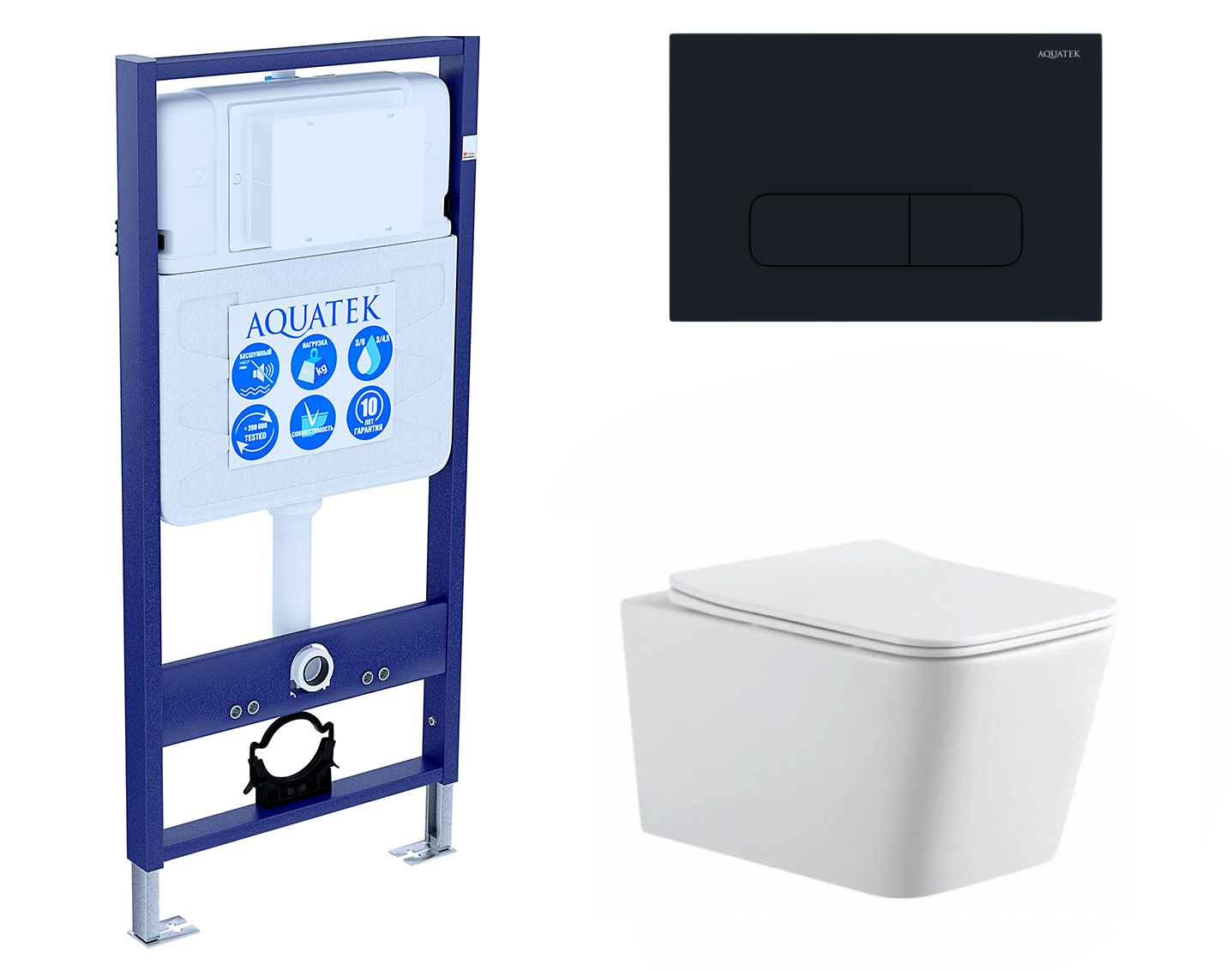 Комплект 3 в 1 инсталляция Акватек Standart 50 + Подвесной унитаз SinteSi BALTI с кнопкой черной INS-0000012 + SIN-TS-BLT-171 + KDI-0000017
