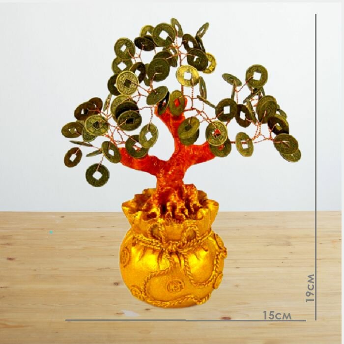 Настольный сувенир Дерево достатка с монетами 19 см