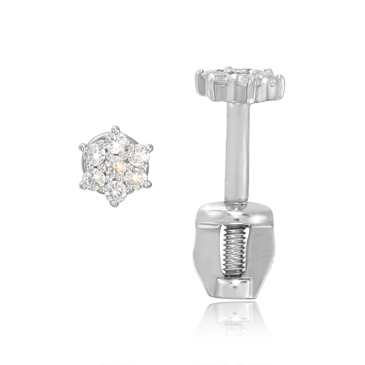 Серьги пусеты, серебро, 925 проба, родирование, фианит