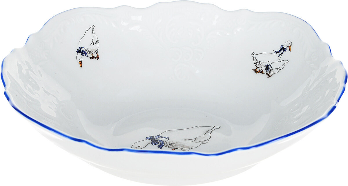 Салатник фарфоровый 19 см Bernadotte Гуси, салатница для сервировки стола, тарелка глубокая, белый фарфор, Чехия