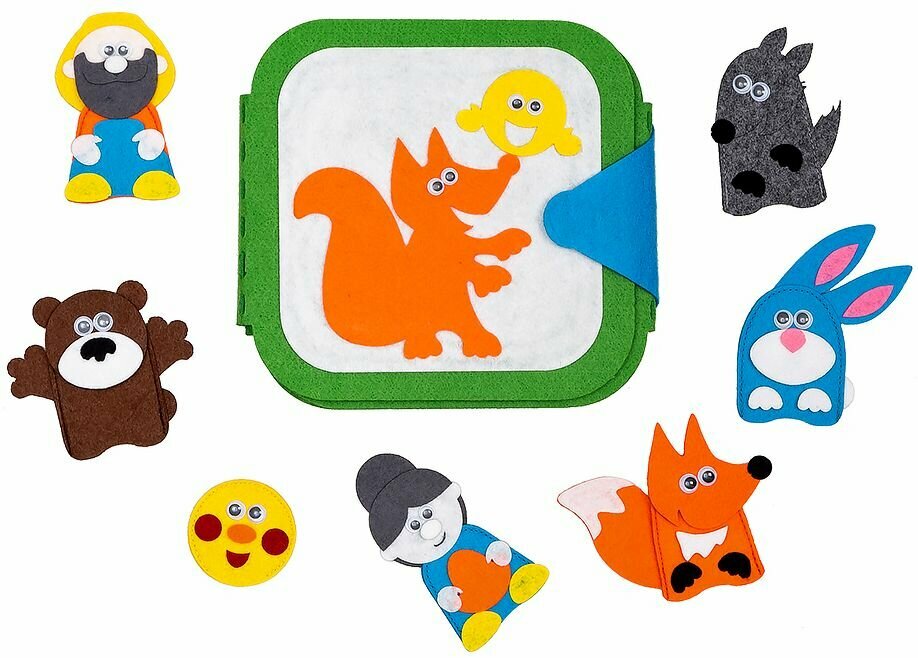 Книжка-игралка из фетра Smile Decor "Колобок" на липучках, с набором пальчиковых кукол