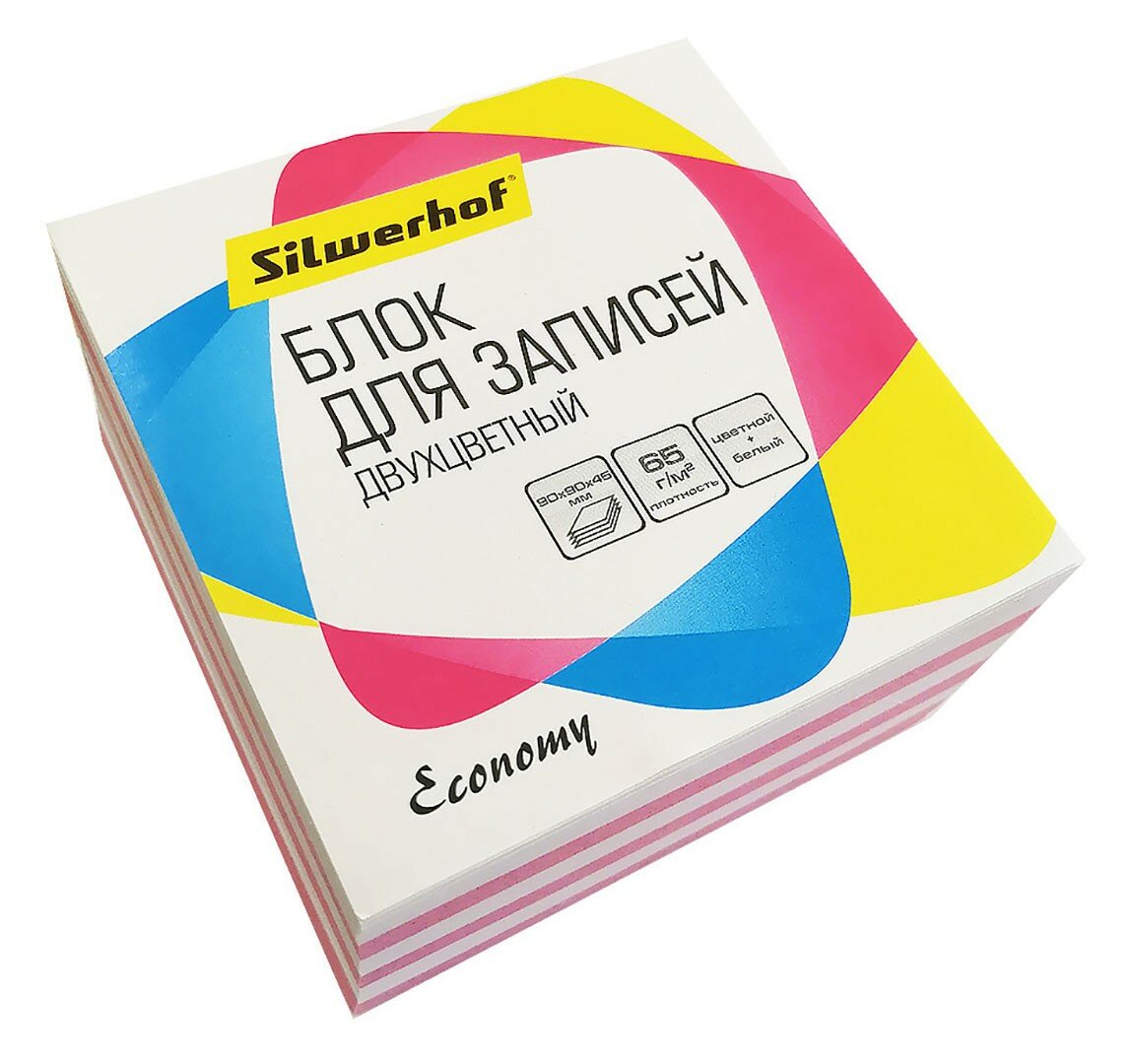 Блок для записей бумажный, двухцветный, в ассортименте, 9х9х4,5 см. (701033/1190081)