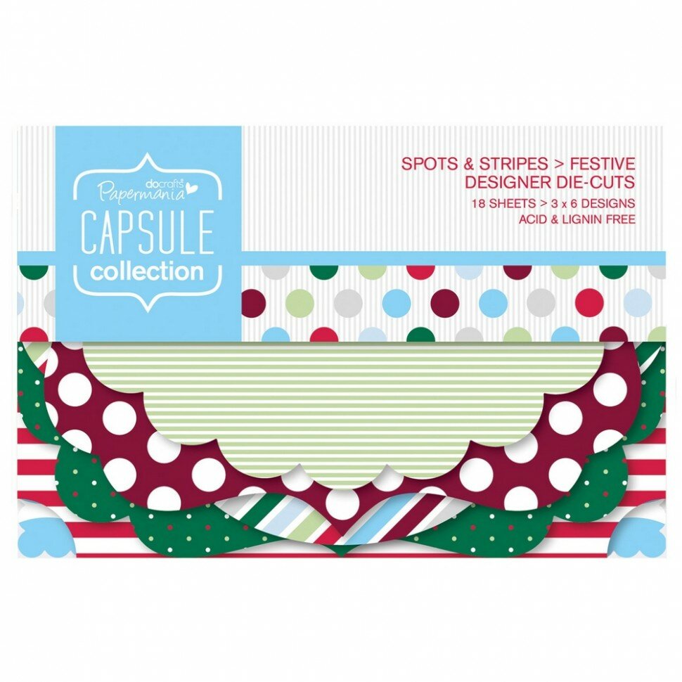 #PMA157307 Набор бумаги с фигурным краем Spots & Stripes Festive Docrafts 18 шт