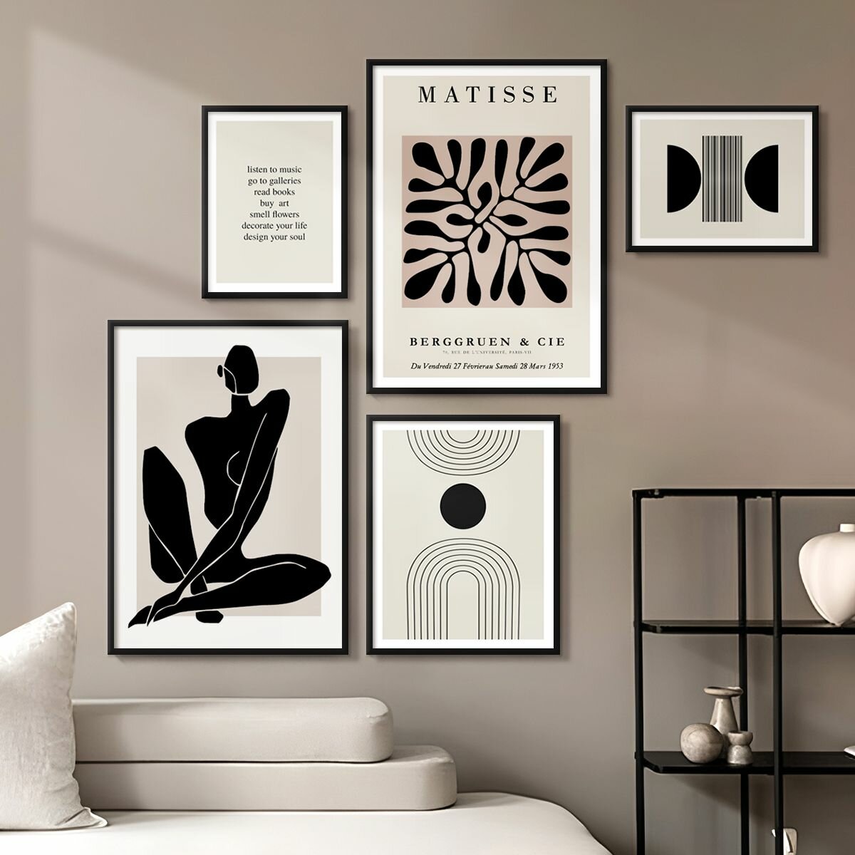 Постеры на стену для интерьера "Силуэт" 5 шт, набор постеров, плакаты на стену, 28 Картин