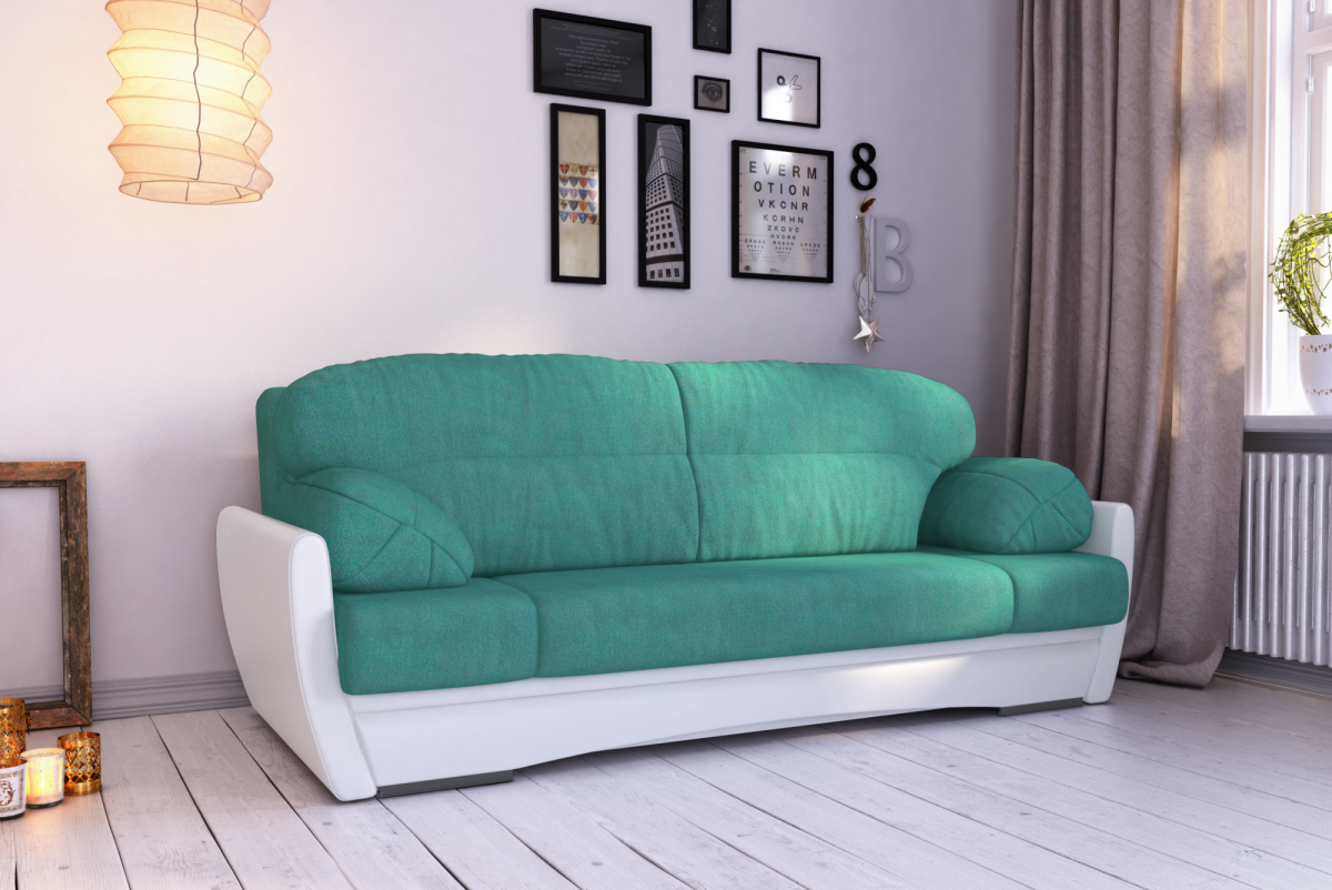 Диван прямой DiHall "Монро", азур, с подлокотниками, еврокнижка, для гостиной, 200x150 см