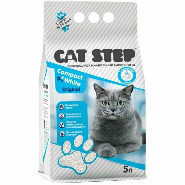 Cat Step Комкующийся минеральный наполнитель Compact White Original, 5 л, 4.2 кг