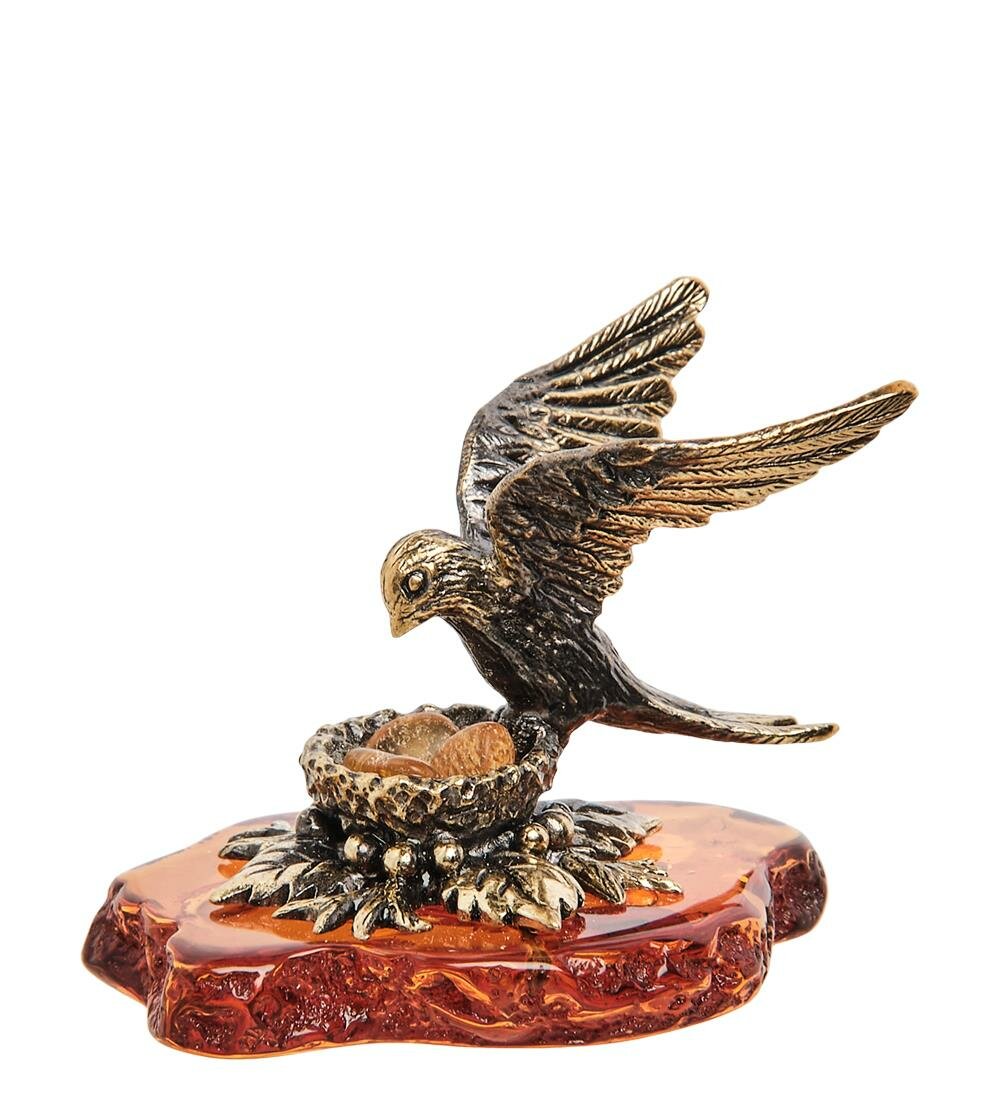 Фигурка Ласточка на гнезде (латунь, янтарь) A2130297 Народные промыслы, бронзовый
