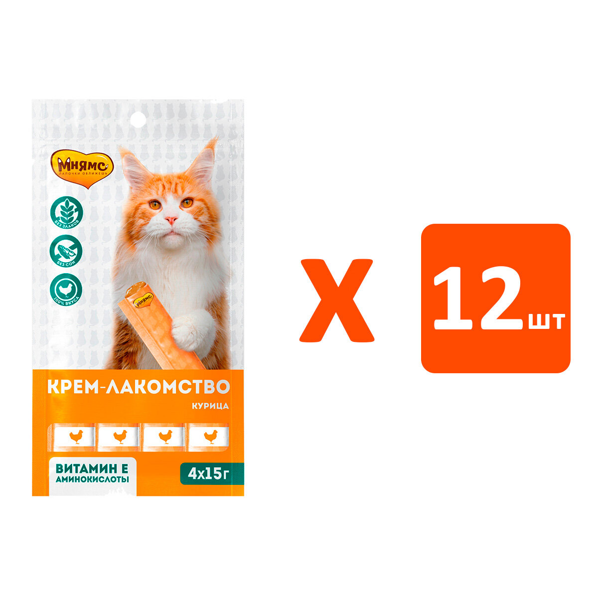Лакомство мнямс для кошек крем с курицей (4 шт х 12)