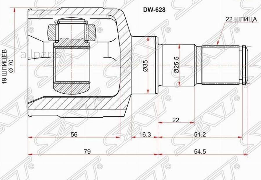 SAT DW-628 Шрус (Спереди/ Внутр) Chevrolet Aveo 05-11 / Matiz 04-05