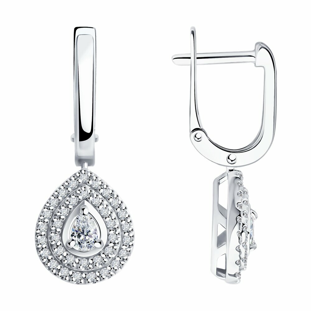 Серьги с подвесками, белое золото, 585 проба, бриллиант