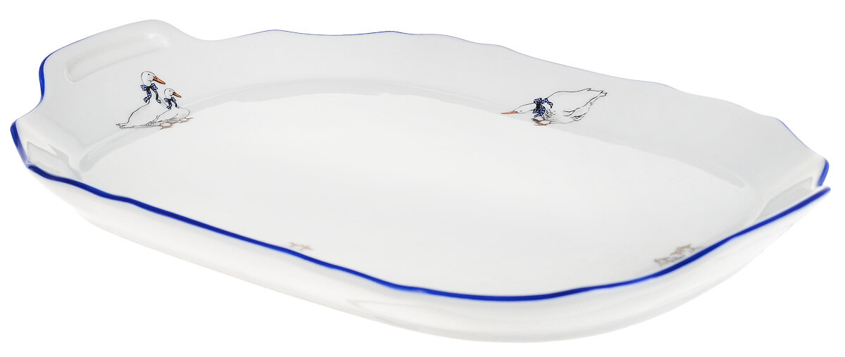 Поднос прямоугольный с ручками 23 см; "Bernadotte", декор "Гуси", Thun/ БТФ0351