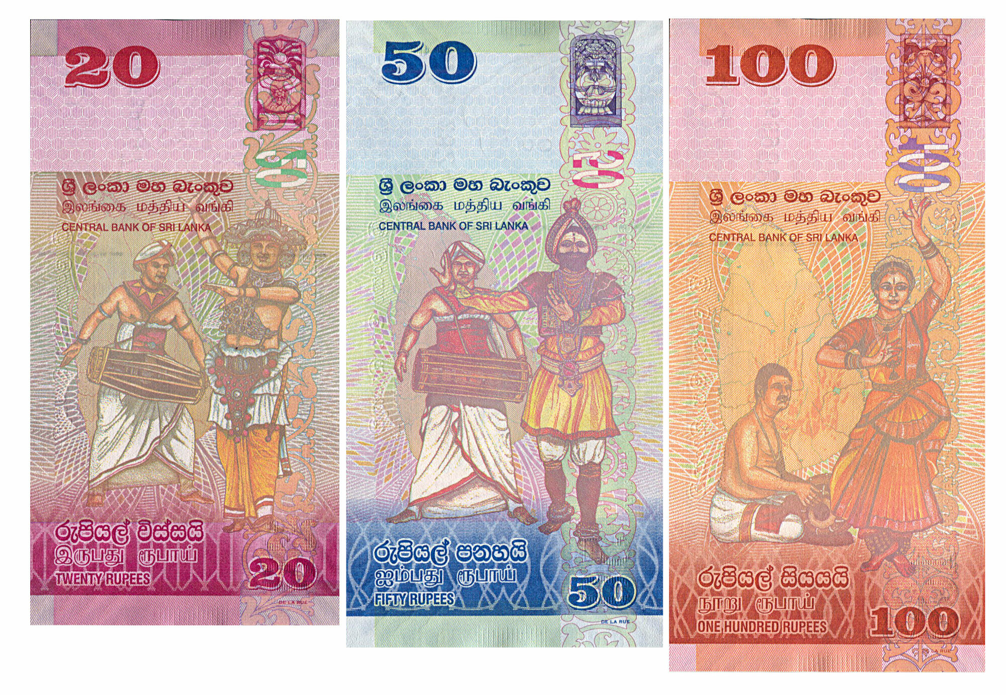 Набор банкнот Шри-Ланка 20, 50, 100 рупий 2019-2021г