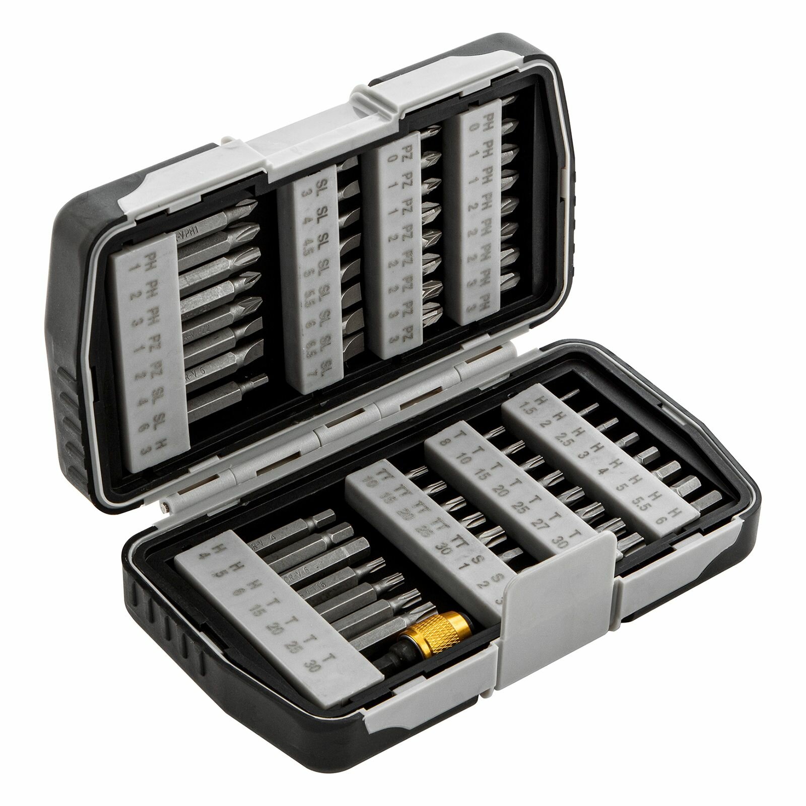 Набор бит MATRIX магнитный адаптер, CrV, пластиковый кейс, 64 шт (11327)