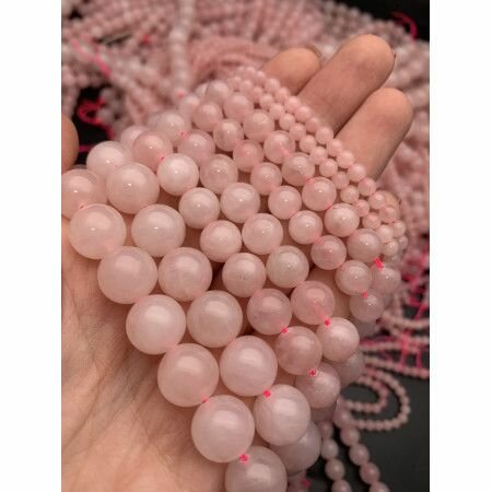 Каменные бусины, Розовый кварц, шарик гладкий, 8 мм, длина нити 38 см, около 47 бусин