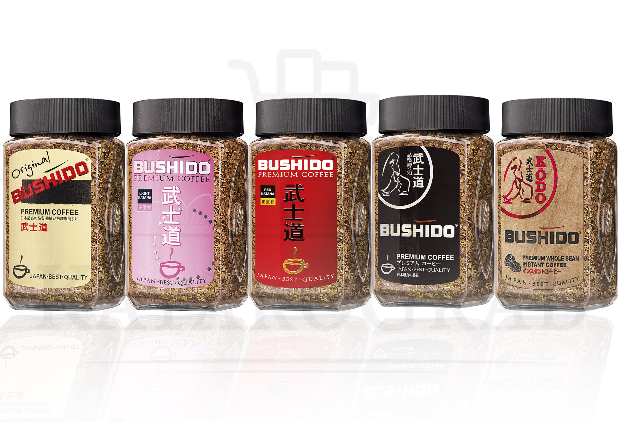 Кофе растворимый Bushido в наборе (Original, Light, Red, Black, Kodo), 5шт Швейцария