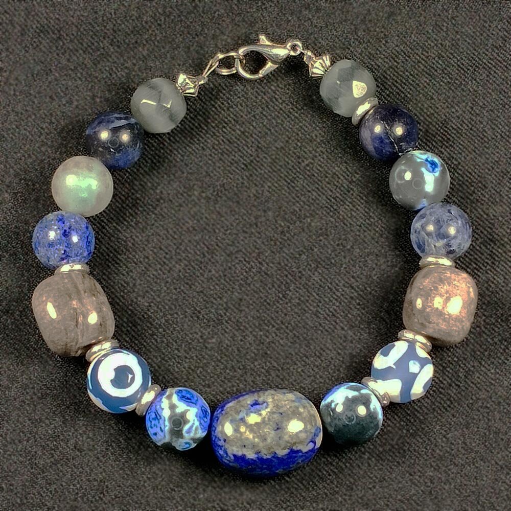 Браслет-нить, агат, лазурит, кварц