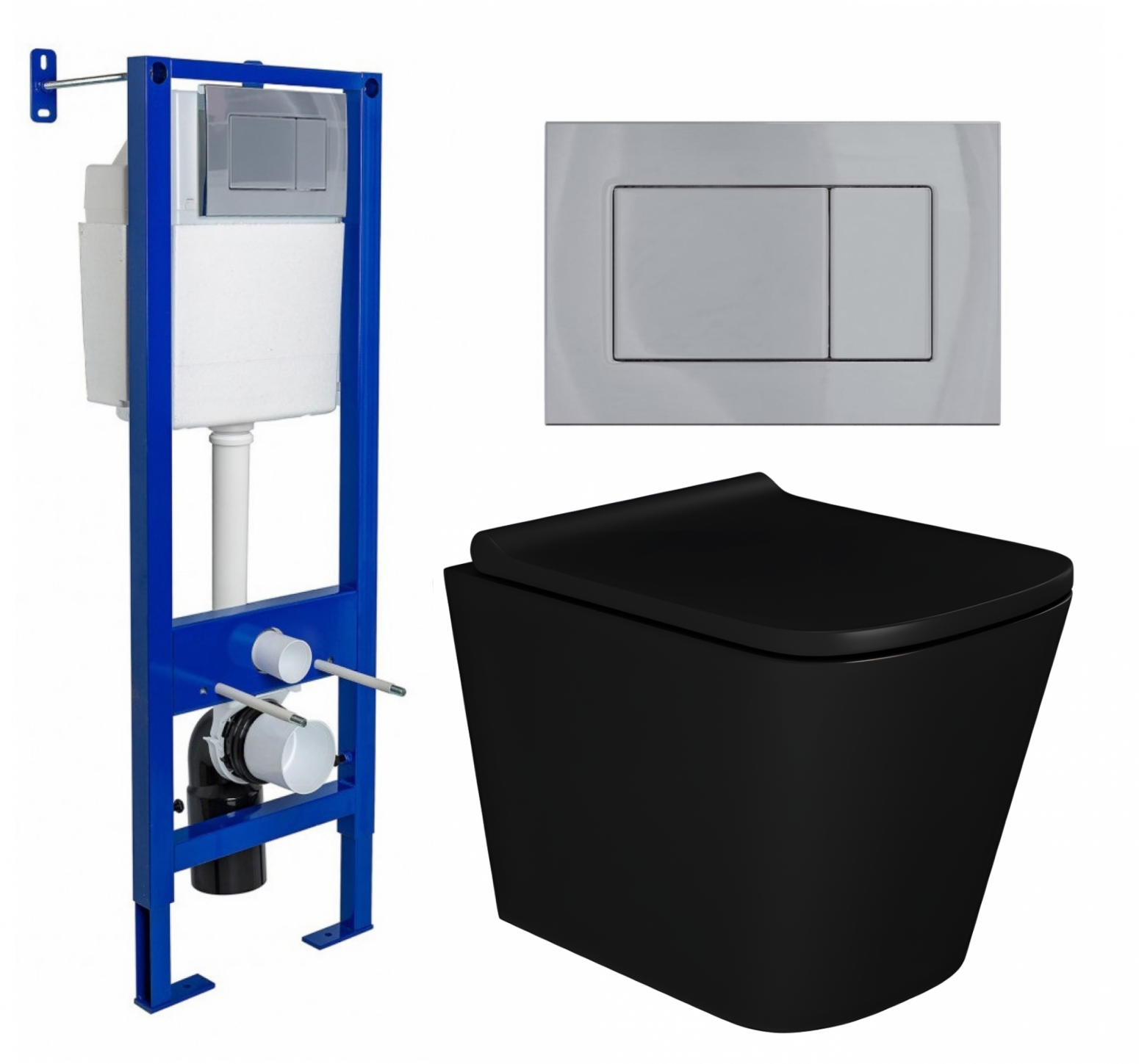 Комплект 3 в 1 инсталляция Berges Wasserhaus Atom 410 + Унитаз подвесной Enio Binario BL черный EN4180225 + кнопка хром