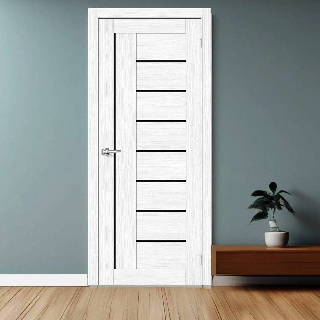 Межкомнатная дверь BV 29 Snow 600х2000 черное стекло (комплект)