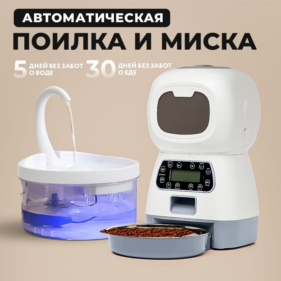 Автокормушка и автопоилка для кошек и собак PetPaw комплект из 2 предметов
