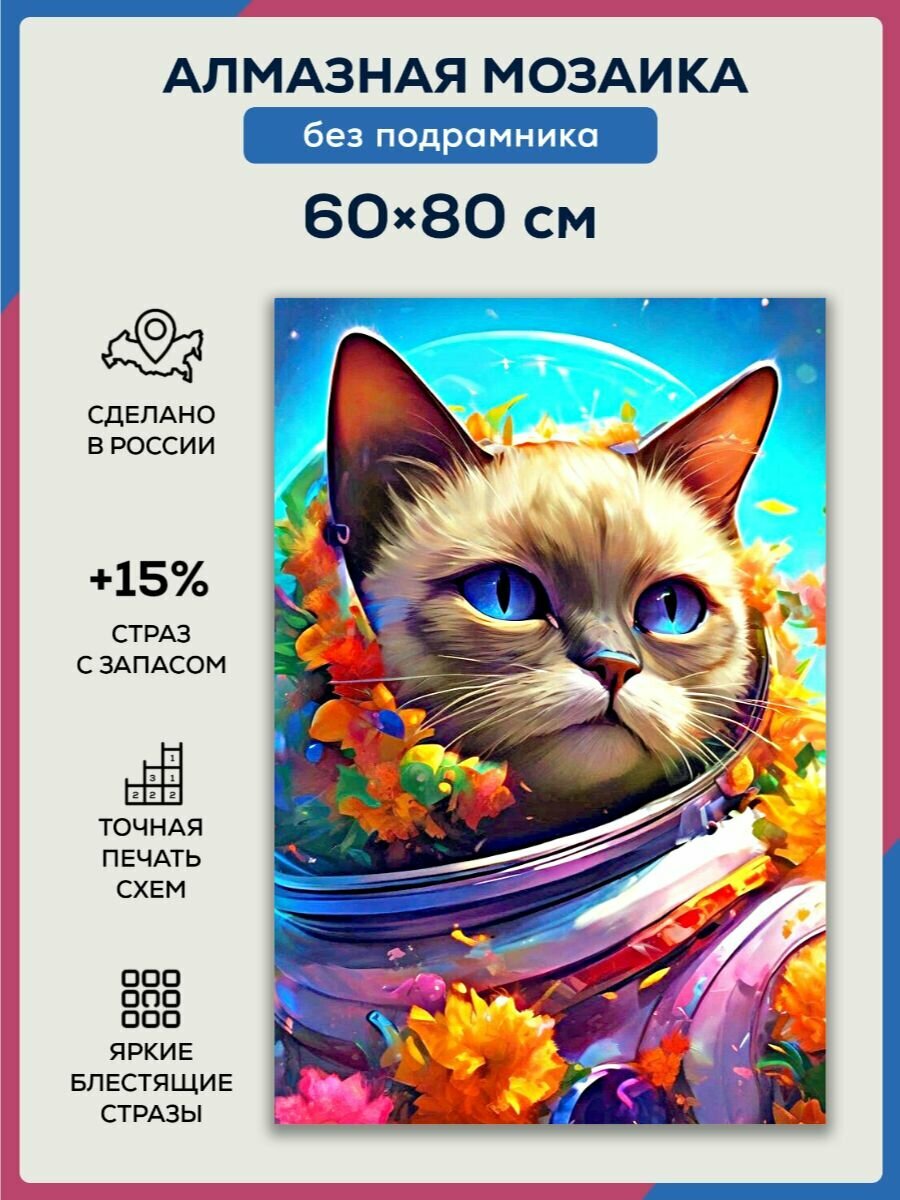 Алмазная мозаика 60x80 Кот в космосе без подрамника