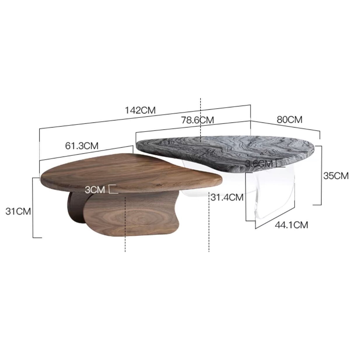 Комплект журнальных столиков Paulette (Столешница цвет темно-серый)