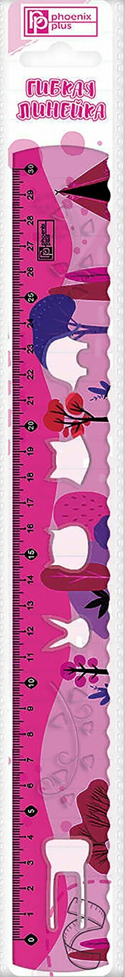 Линейка 30 см, ПВХ розовая (52670)