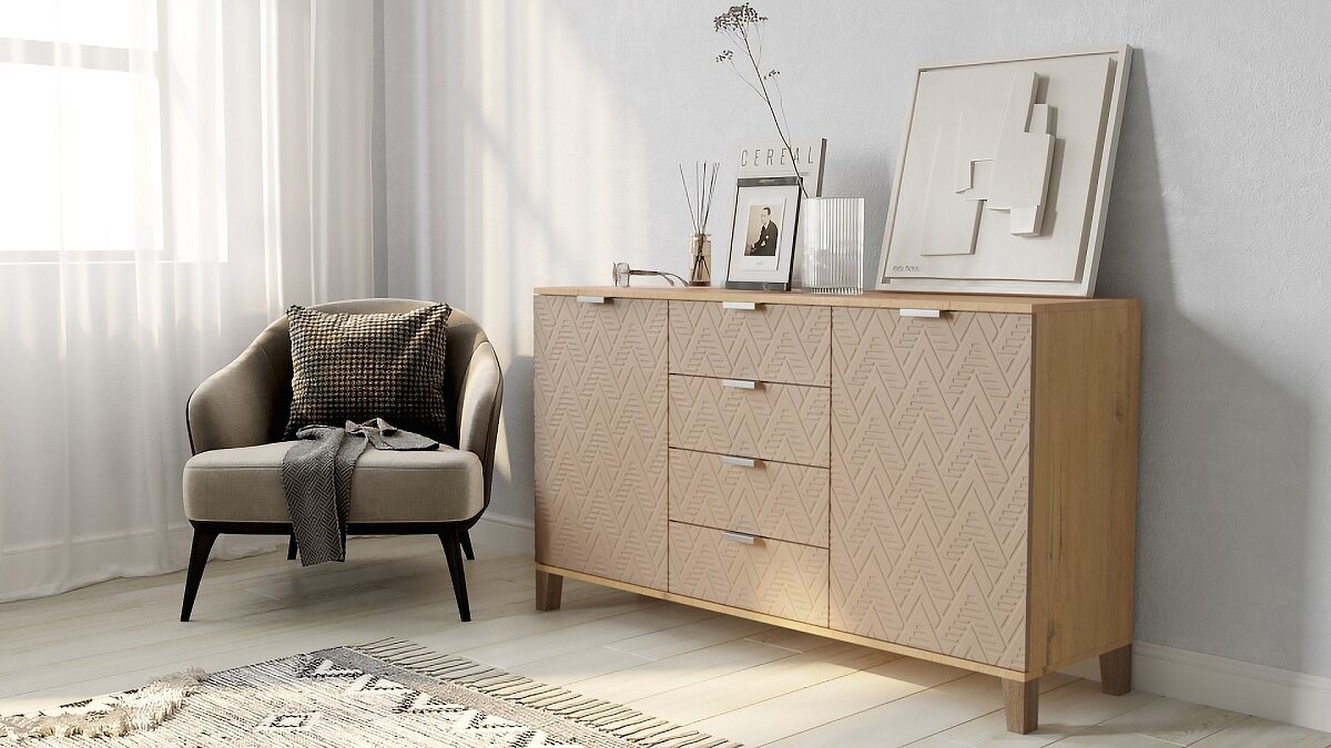 Комод МебельЛэнд24 Марвин Йорк - 25 Роза 140x40x80 двухдверный с 4 ящиками