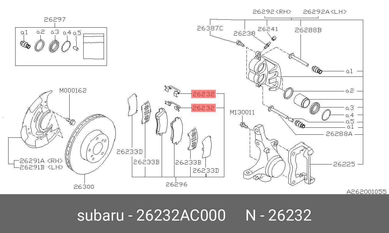 Скоба колодок дискового тормоза перед Subaru 26232AC000