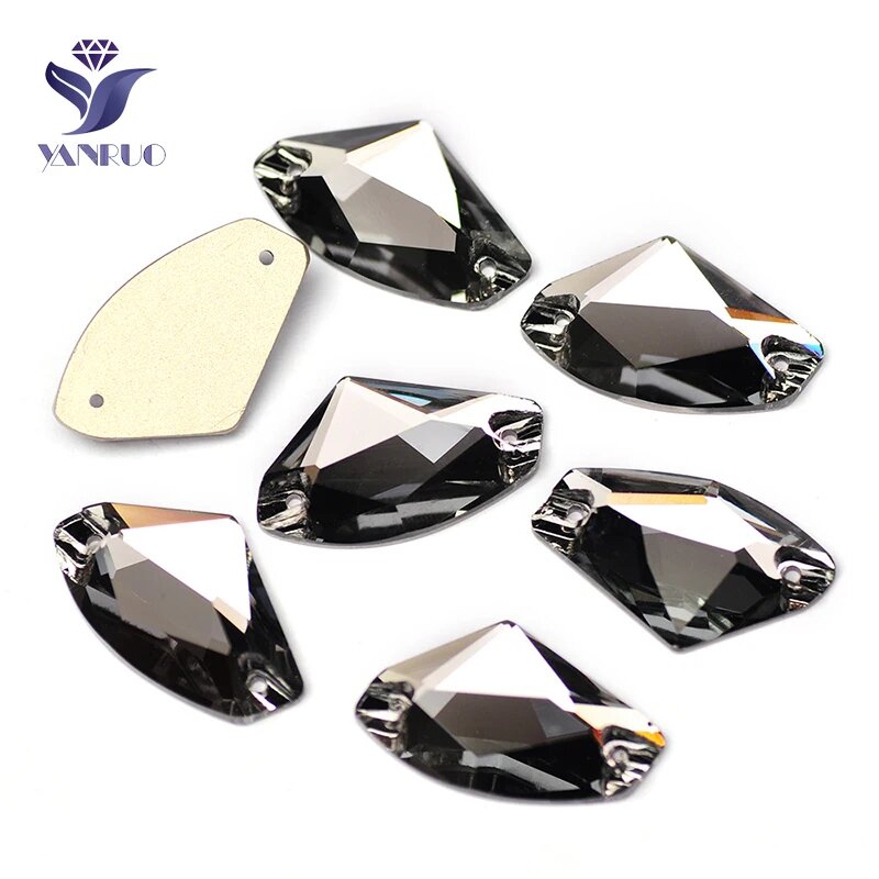 YANRUO 3256 стеклянные кристаллы для украшения одежды 12x19mm 16Pcs, Black Diamond