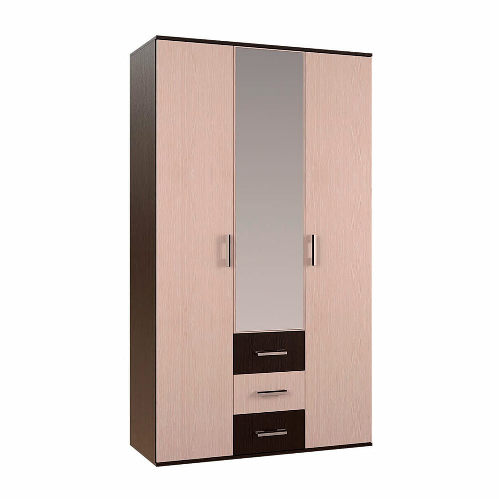 Шкаф для одежды с зеркалом Белла 120,0х212,0х47,0 см, венге/дуб атланта
