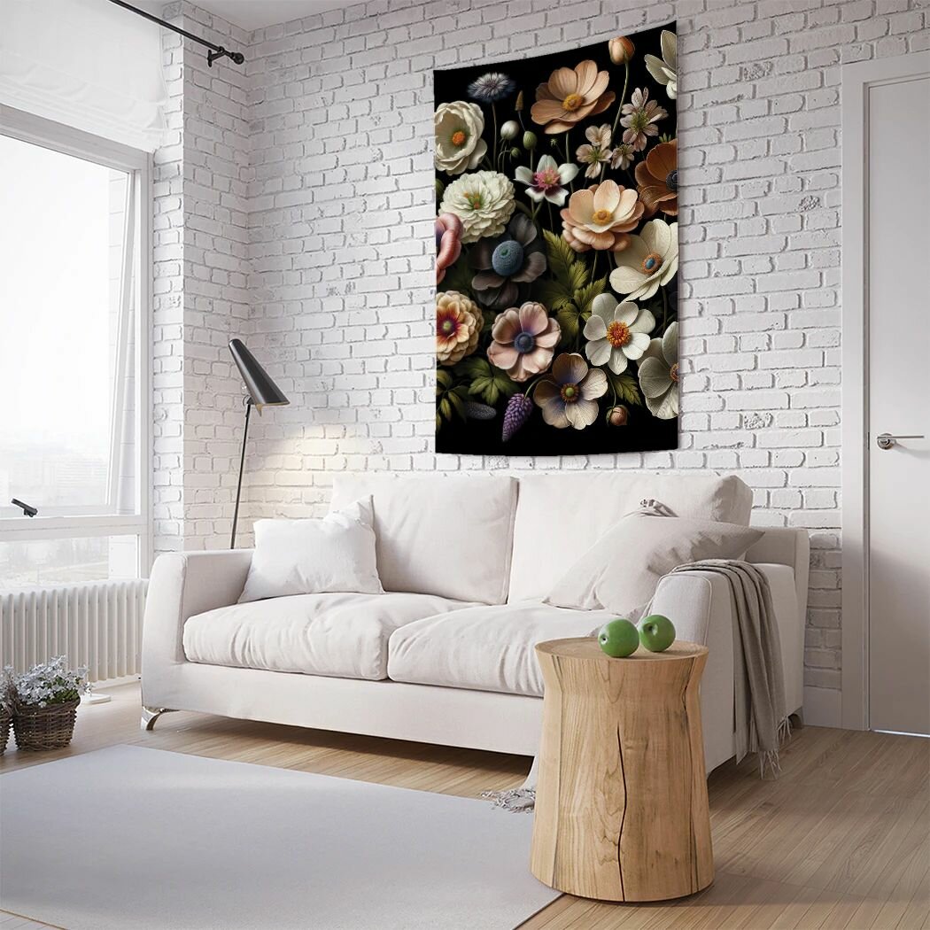 Вертикальное фотопанно на стену JoyArty "Цветы во тьме", из ткани, 150х200 см