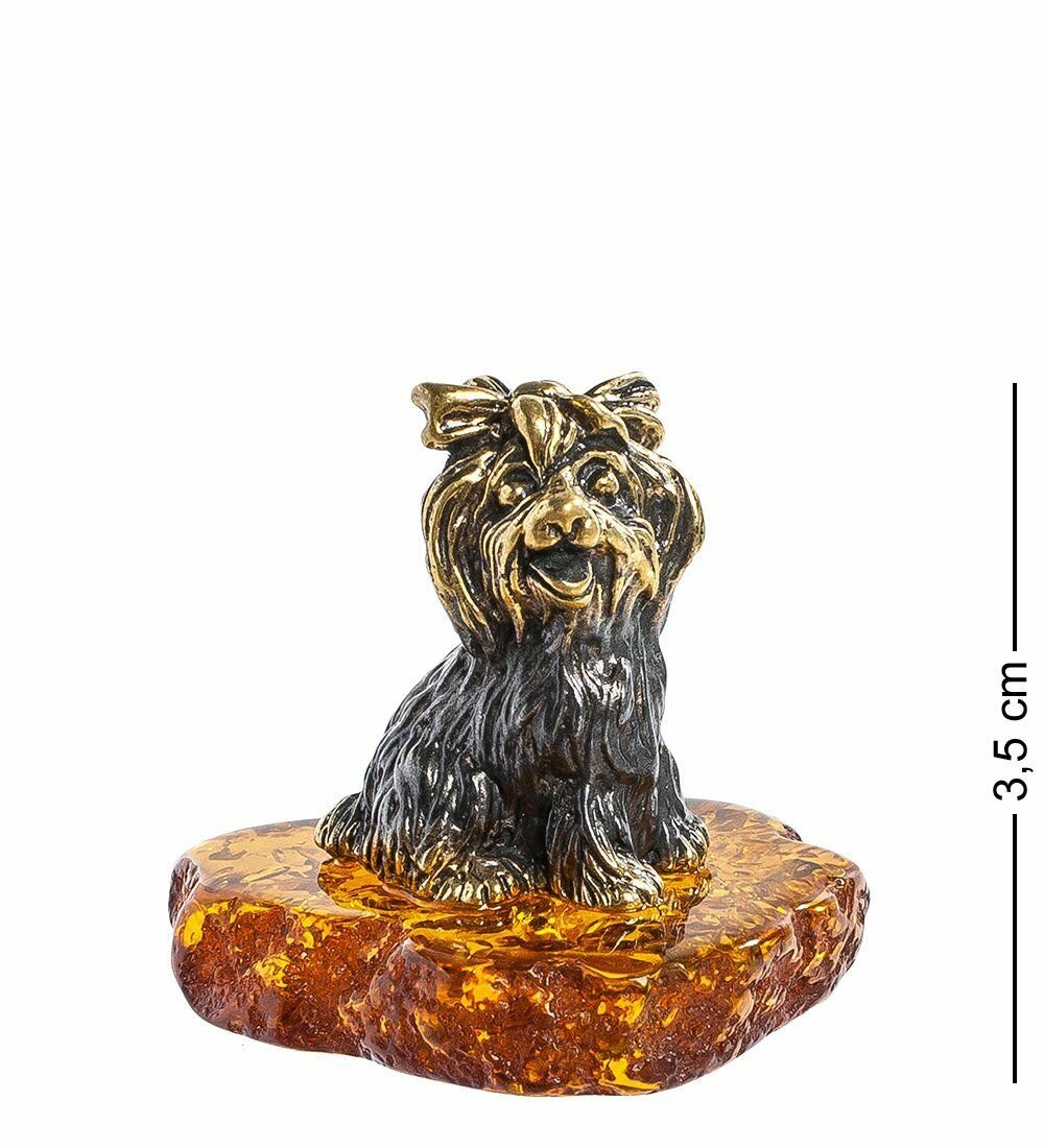 Фигурка 'Йоркширский терьер' (латунь, янтарь)