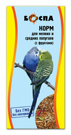 Корм для попугаев мелких и средних с фруктами 500г коробка боспа 1/20