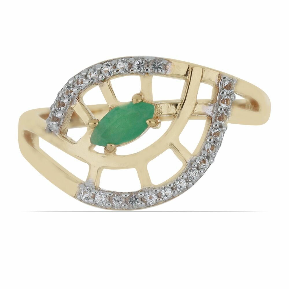 Кольцо тонкое, серебро, 925 проба, изумруд, топаз