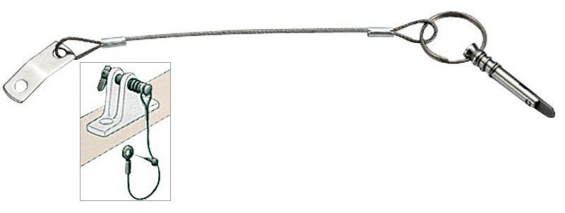 Штифт с подпружиненным стопорным эксцентриковым язычком и страховочным тросиком