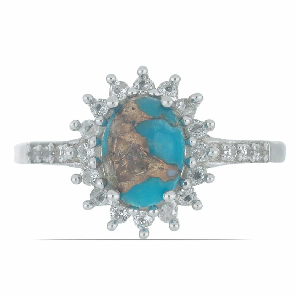 Кольцо, серебро, 925 проба, родирование, бирюза, топаз