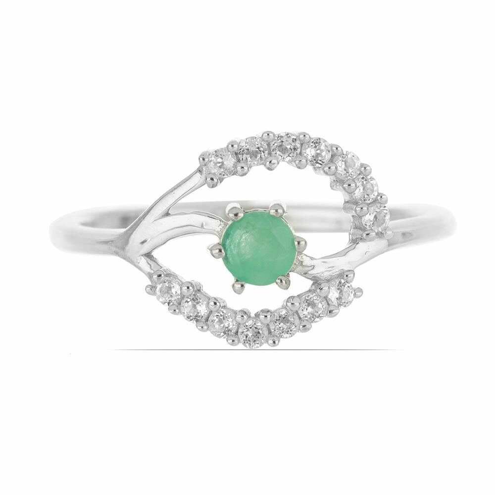 Кольцо, серебро, 925 проба, родирование, изумруд, топаз